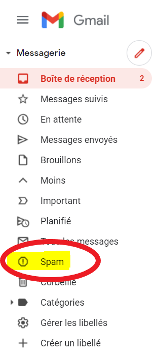 Où se trouvent "les spams" dans ma boîte mail